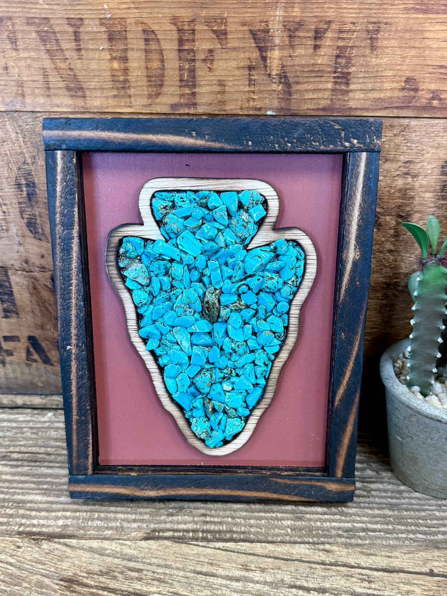 Turquoise Arrowhead Wood Framed Art – Seven Songbirds Boutique