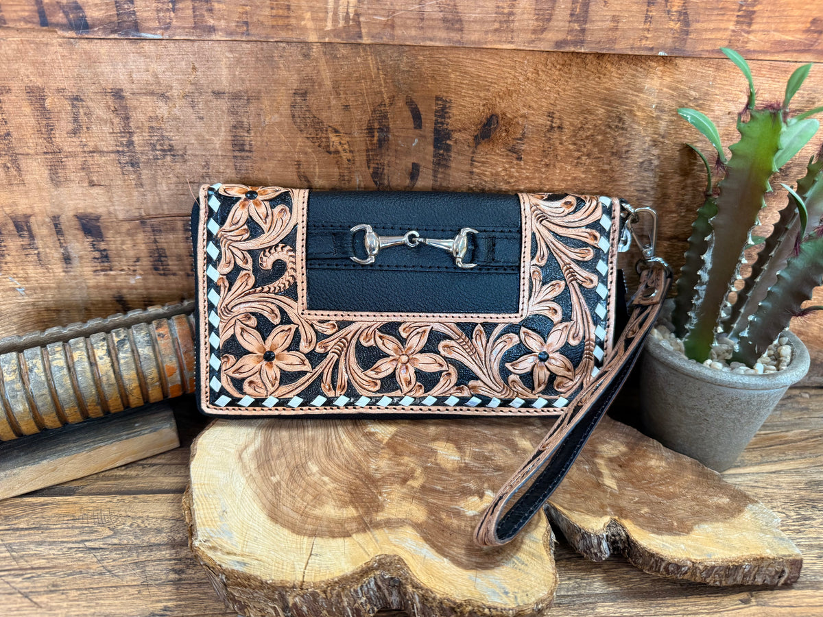 Snaffle Bit Tooled Leather Wristlet Wallet – Seven Songbirds Boutique