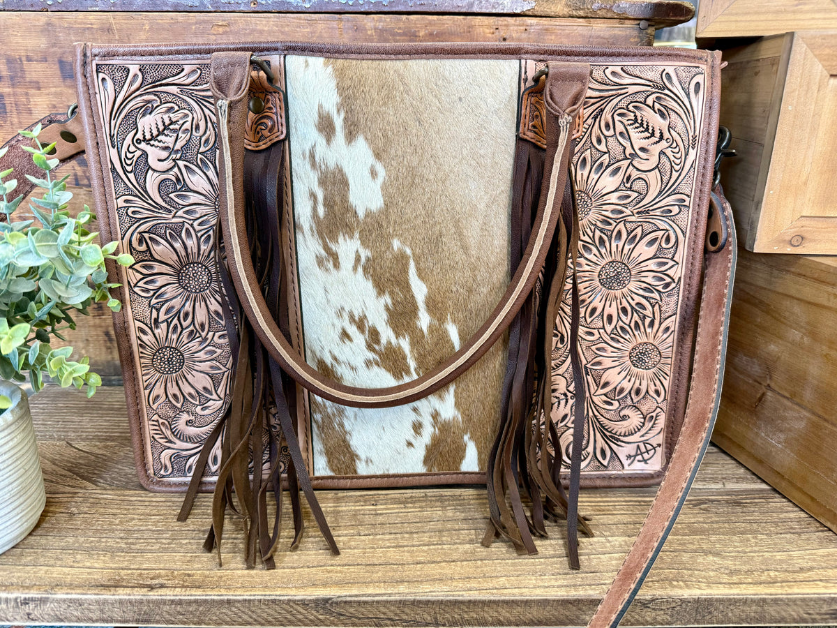 Hand Tooled Cowhide Briefcase Tote - American Darling – Seven Songbirds ...