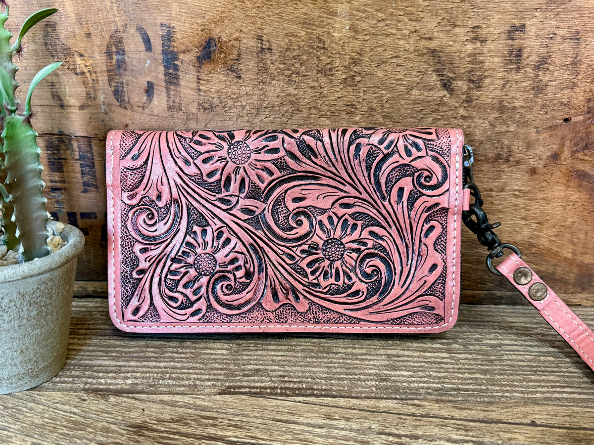 Pink Wristlet Wallet Hand Tooled - American Darling – Seven Songbirds ...