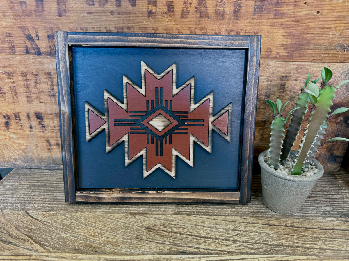 Aztec Framed Wood Art – Seven Songbirds Boutique